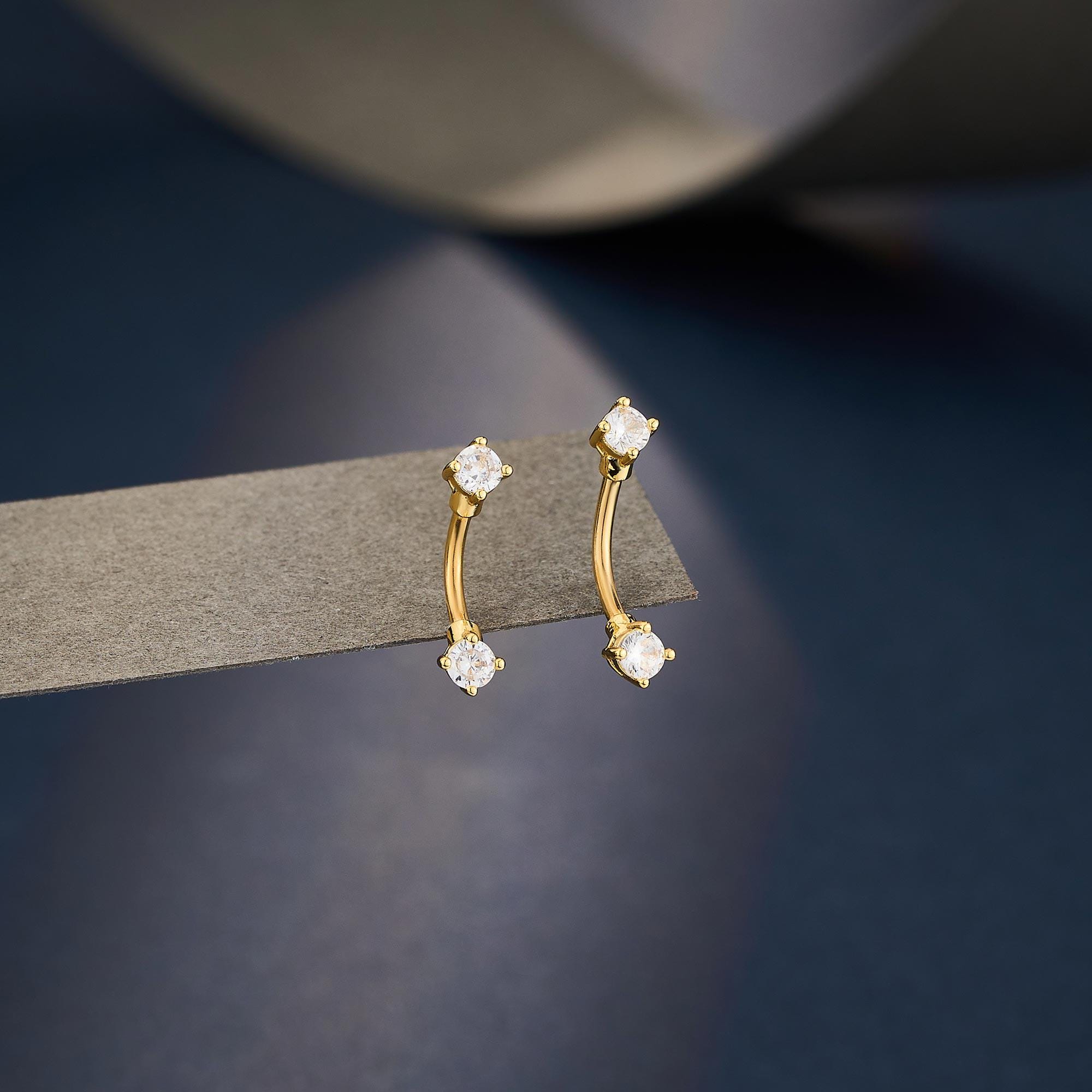 16G Prong CZ Gold/silver Rook Curved Barbell/rook Piercing/8mm Eyebrow ...