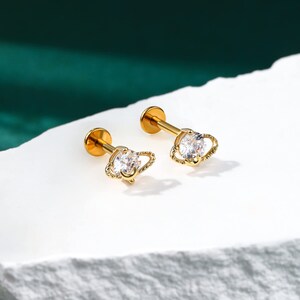 16g Planet Threadless Push-in Labret, 14k Solid Gold Celestial Helix ...