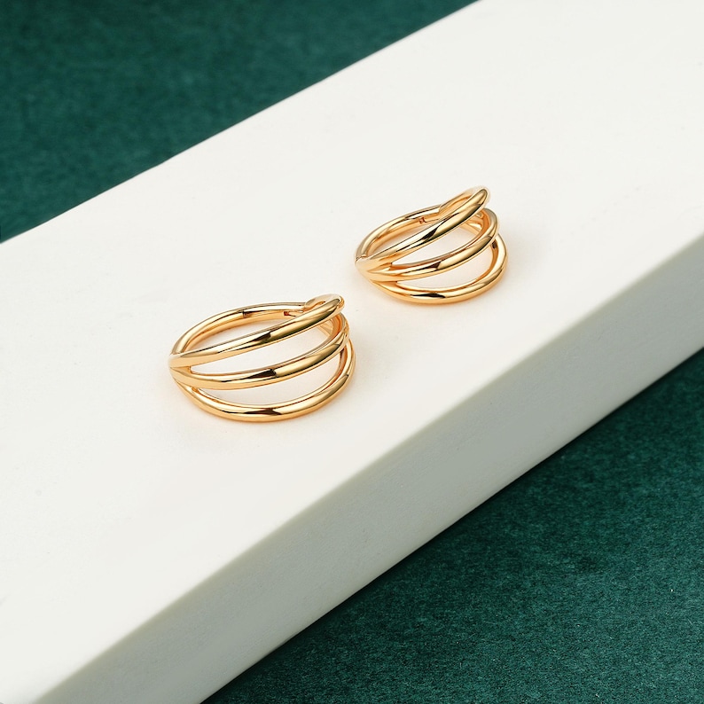 14K Solid Gold Triple Hoop Clicker/helix Hoop/cartilage Hoop/1pcs ...