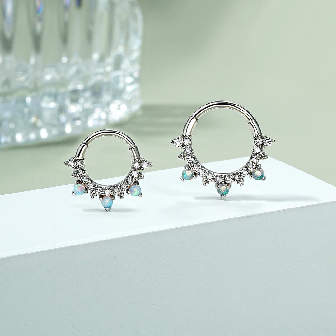 16G Clear Cz/white Opal Septum Ring/daith Earring/cz Cartilage Hoop ...