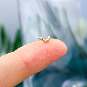 14K Solid Gold L-shaped Nose Stud/moon Nose Piercing Stud/20g Nostril Piercings/tiny Nose Bone ...