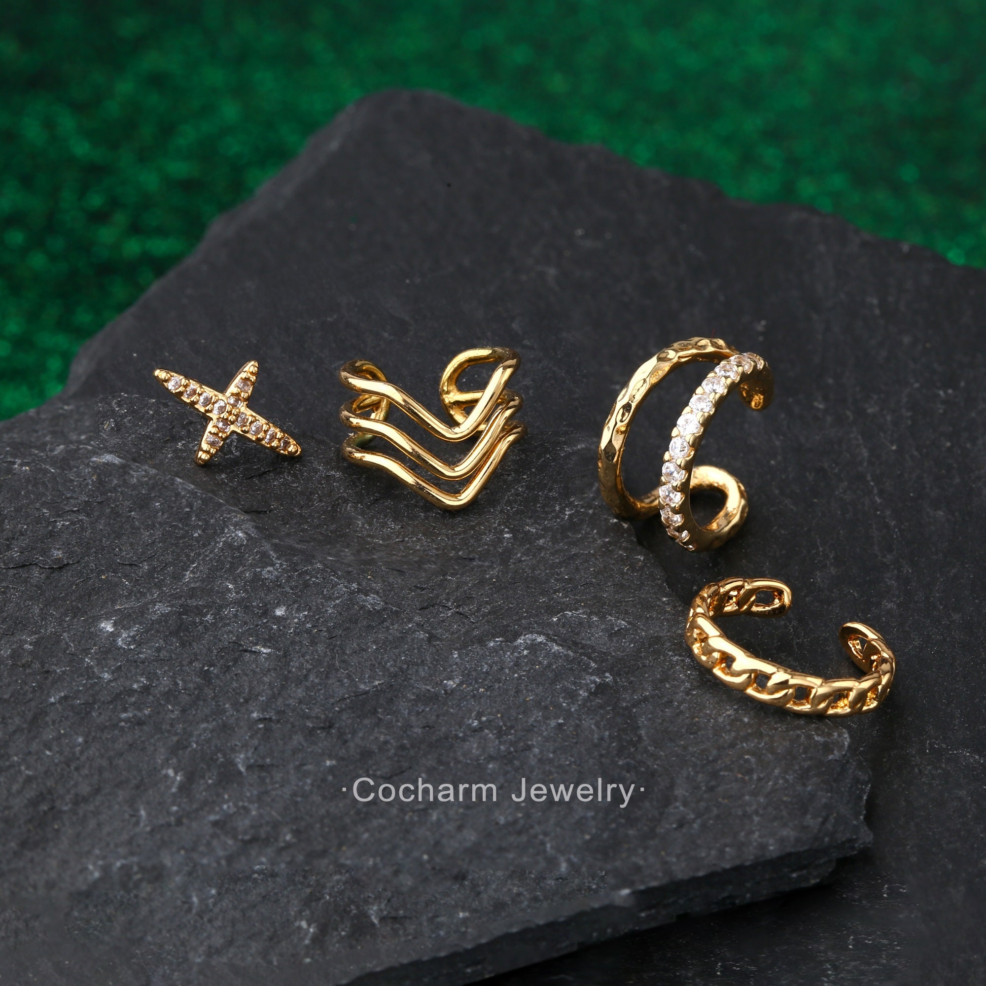4pcs Ear Cuffs No Piercing Set, Cuff Earrings Gold, Conch Ear Cuffs ...