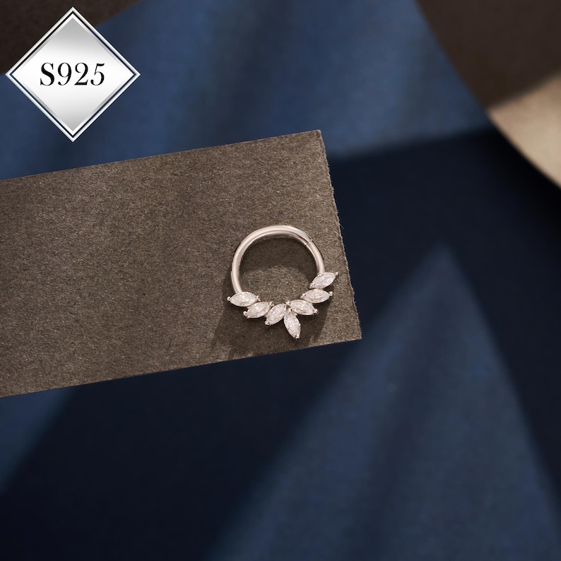 16G S925 Silver Floral CZ Septum Ring/septum Jewelry/sterling Silver ...