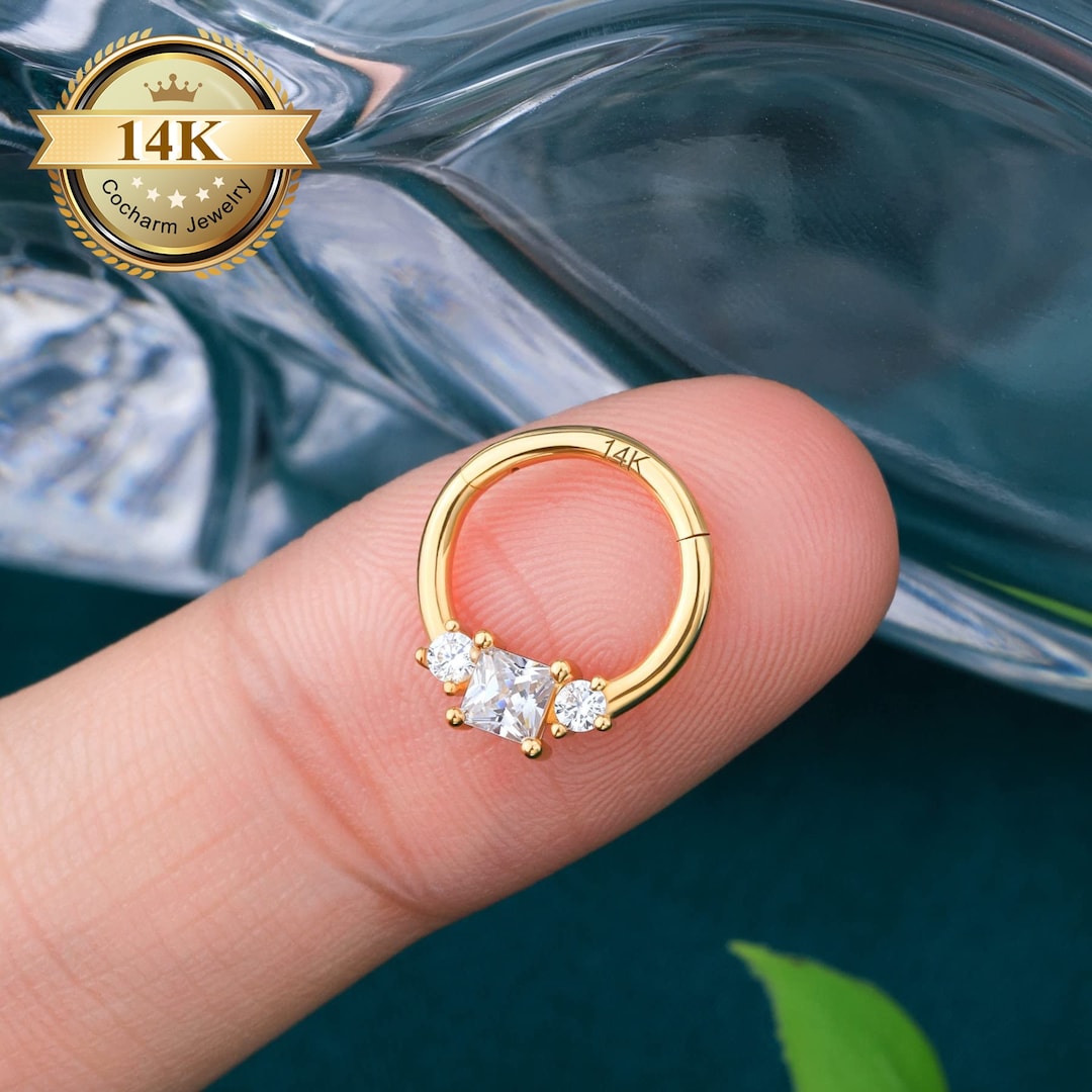 16G 14K Solid Gold Hinged Clicker/cartilage Hoops/helix Earrings/cz ...
