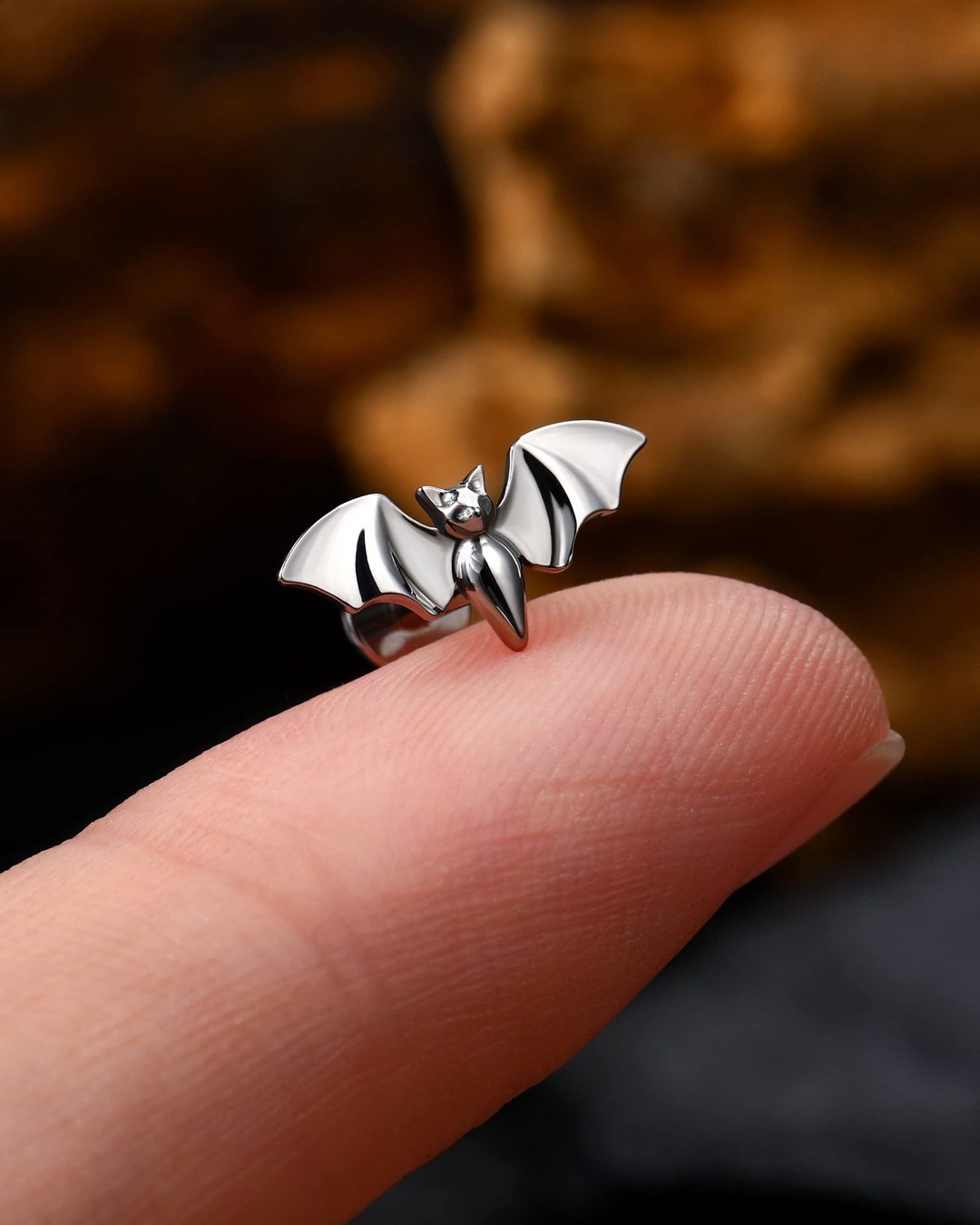 Solid Titanium Labret Studs, 16G Threadless Push-in Stud Earring, Bat Helix Earrings, Cartilage ...