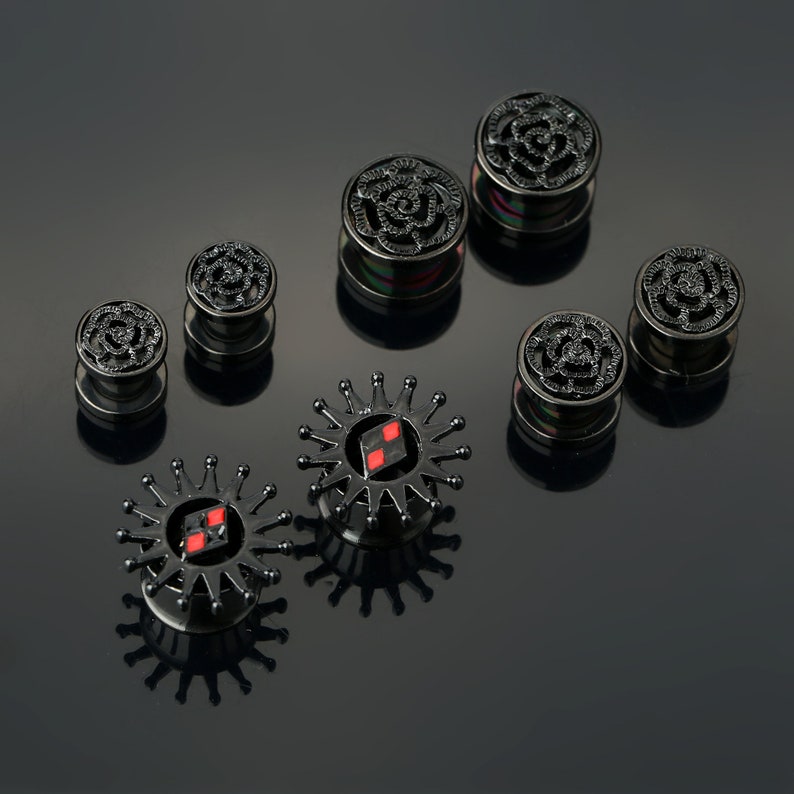 Black Rose Ear Plugs/plug Earrings/stainless Steel Ear - Etsy