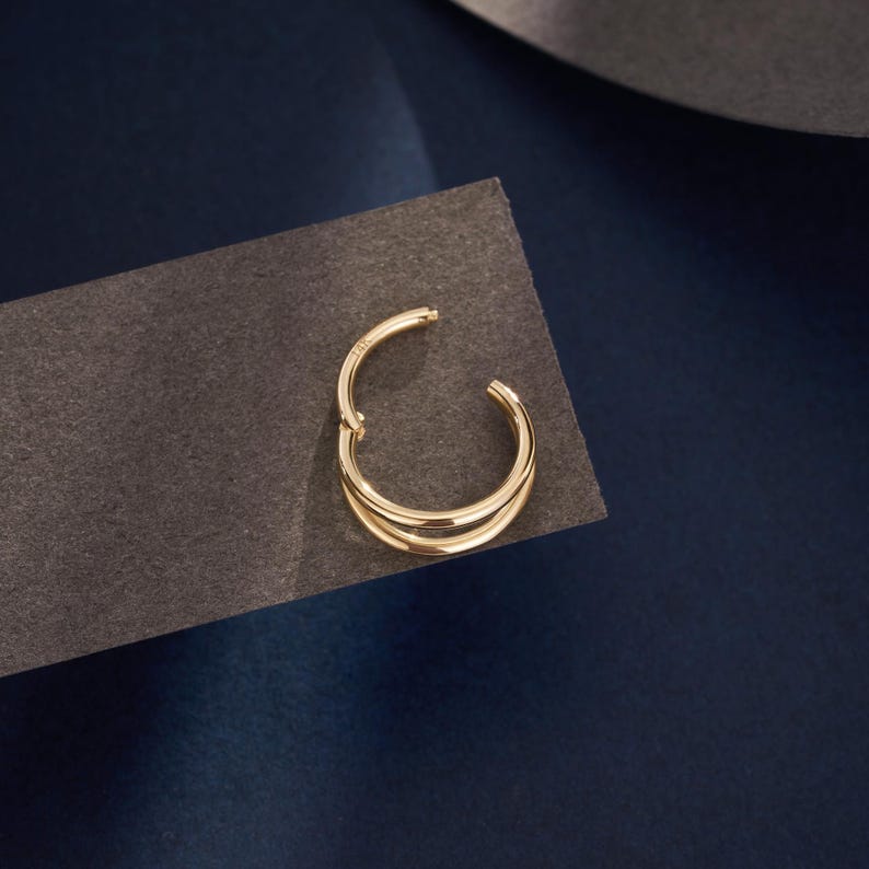 14K Solid Gold Double Hoop Helix Earring/16g/18g Cartilage Hoop/hinged ...