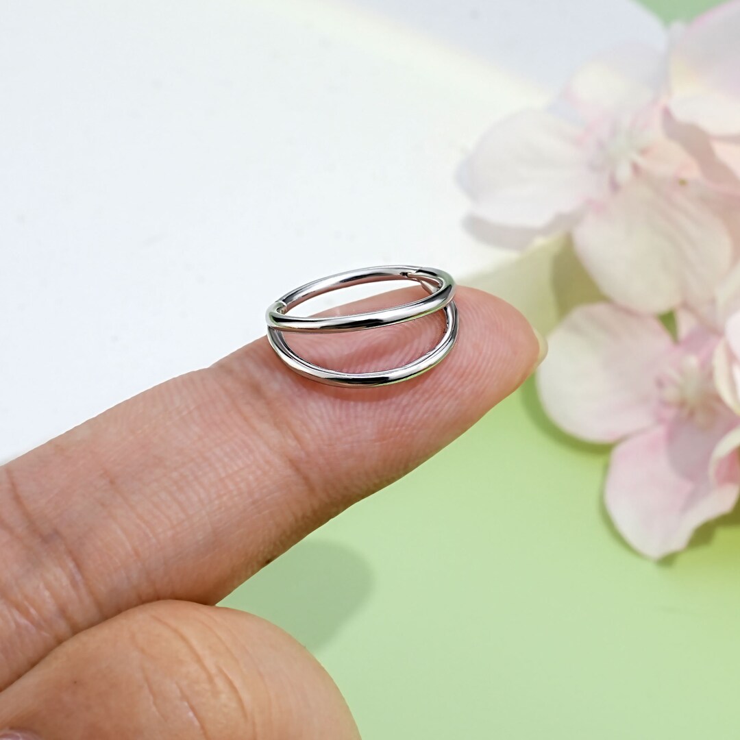 16G S925 Silver Double Hoop Nose Ring/silver Nose Hoop/minimalist Earring/cartilage Hoop/helix ...