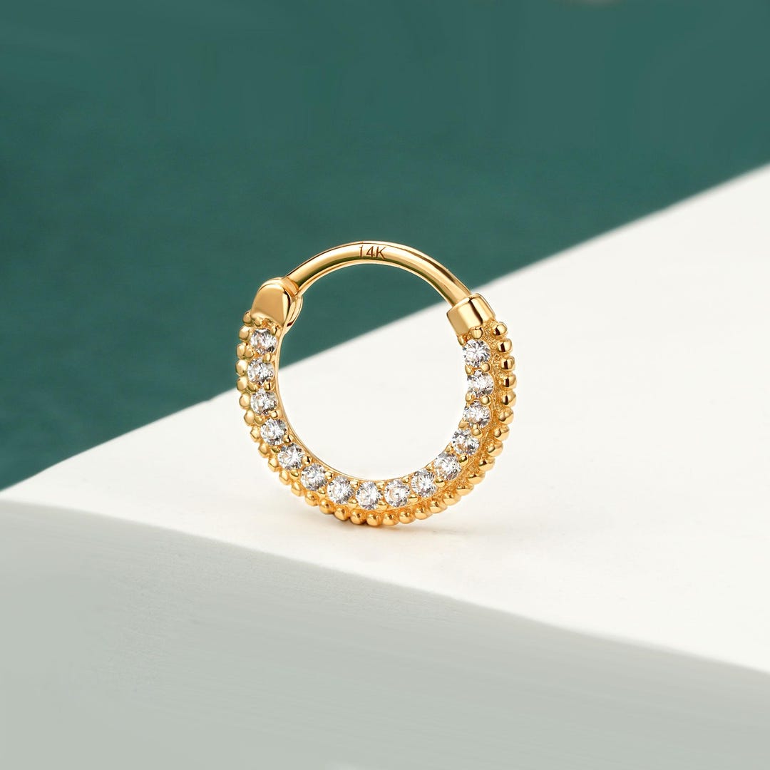 14K Solid Gold 16G CZ Cartilage Hoop/helix Hoop/tragus Hoop/rook Hoop ...