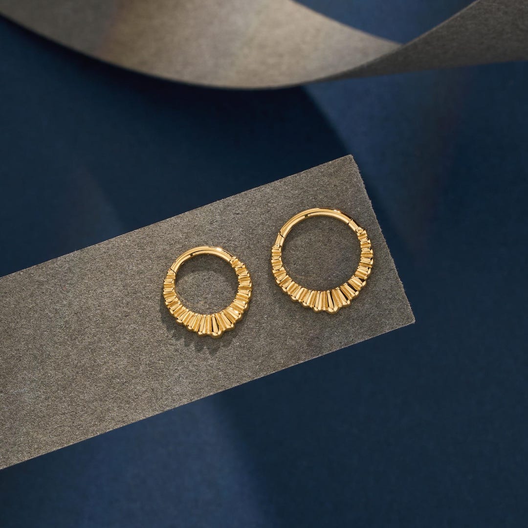 16G Gold Color Hammer Pattern Double Hoop Septum Ring/daith Earring ...