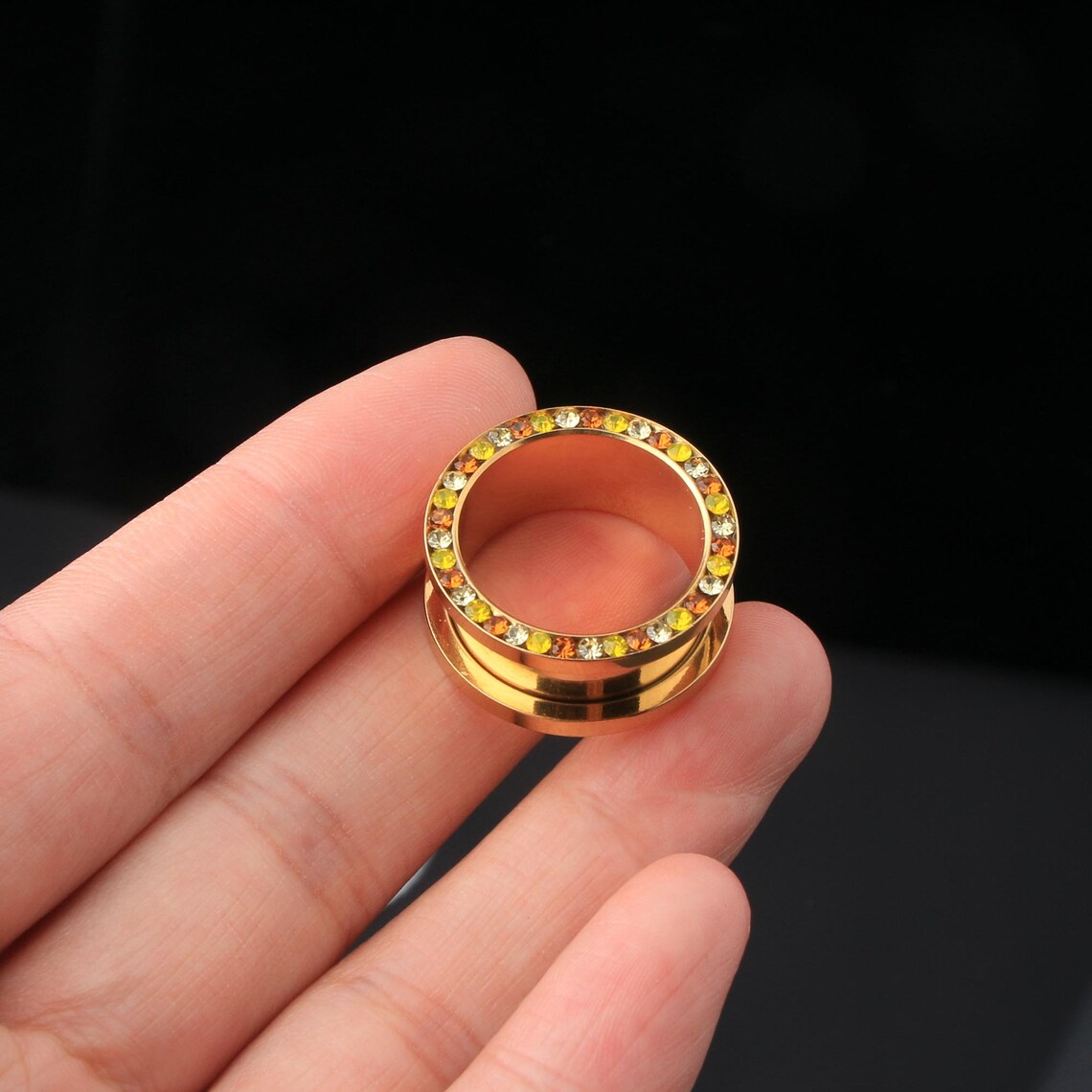 Pair Of Gold Stainless Steel Ear Tunnels Piercing Ear Etsy