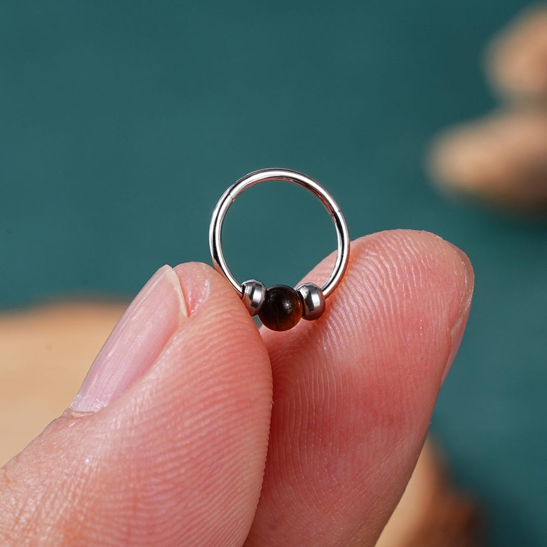 18G/20G Yellow Tiger Eye Stone Septum Ring/daith Earring/cartilage Hoop ...
