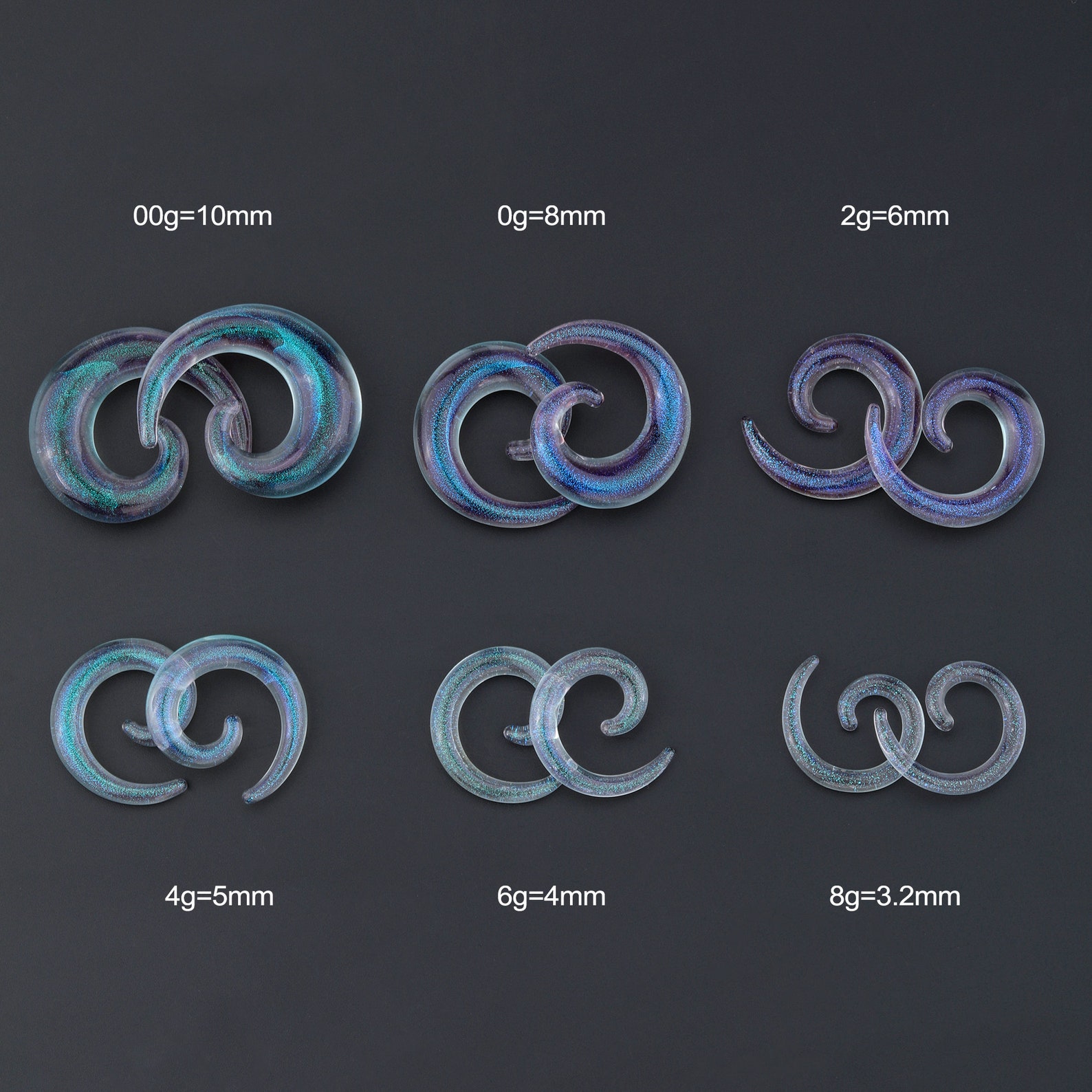 Pairs Glass Shimmer Spiral Earring Plugs/ear Expanders/glass - Etsy