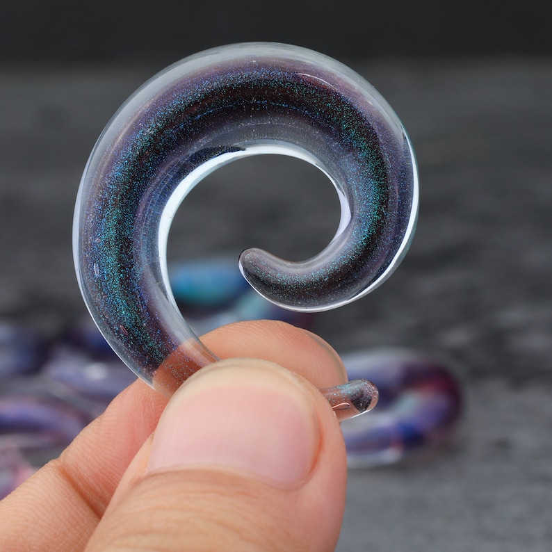 Pairs Glass Shimmer Spiral Earring Plugs/ear Expanders/glass - Etsy