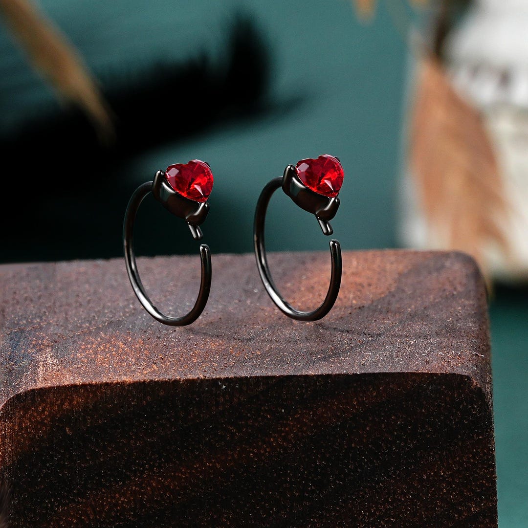 20G/22G Red Heart CZ Nose Hoop/nose Ring Hoop/nostril Hoops/nose ...