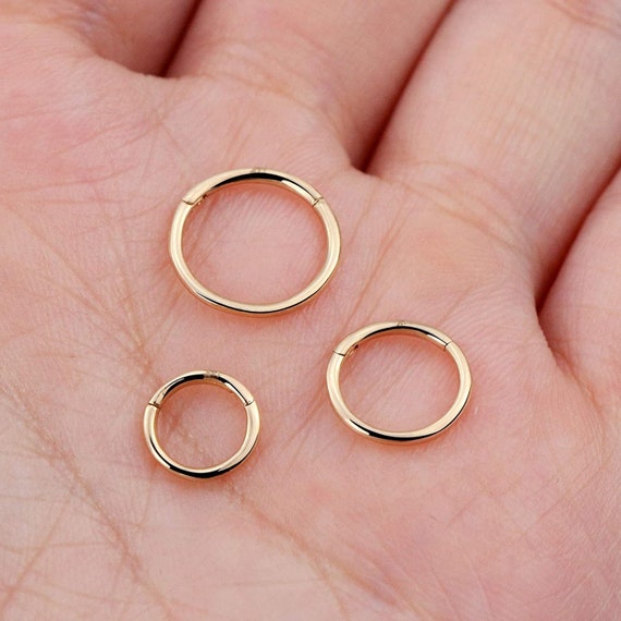 14K Solid Gold Hinged Clicker Hoop Huggie Hoop Cartilage - Etsy