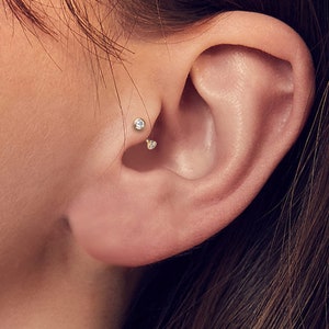 16g 10K Solid Gold Rook Earring, Double CZ Rook Piercings, Internally ...