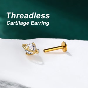 16g Planet Threadless Push-in Labret, 14k Solid Gold Celestial Helix ...