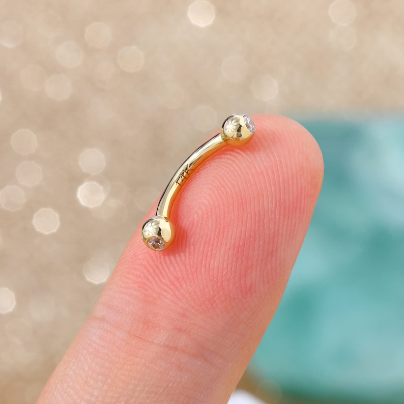 14G/16G 14k Solid Gold Double CZ Rook Earrings/curved Barbells - Etsy