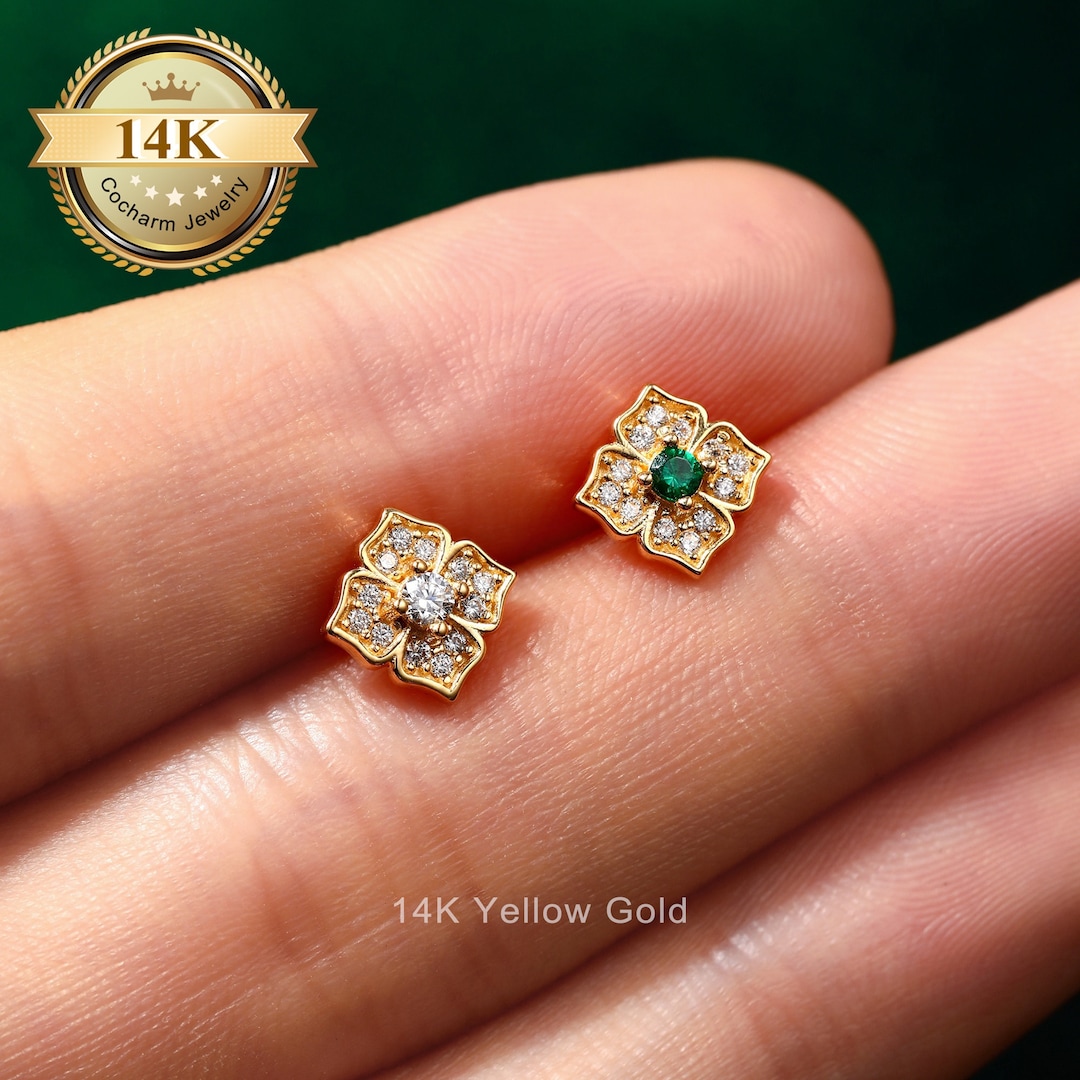 14K Gold Threadless Push in Helix Stud/16g/18g Square Gem Flat Back ...