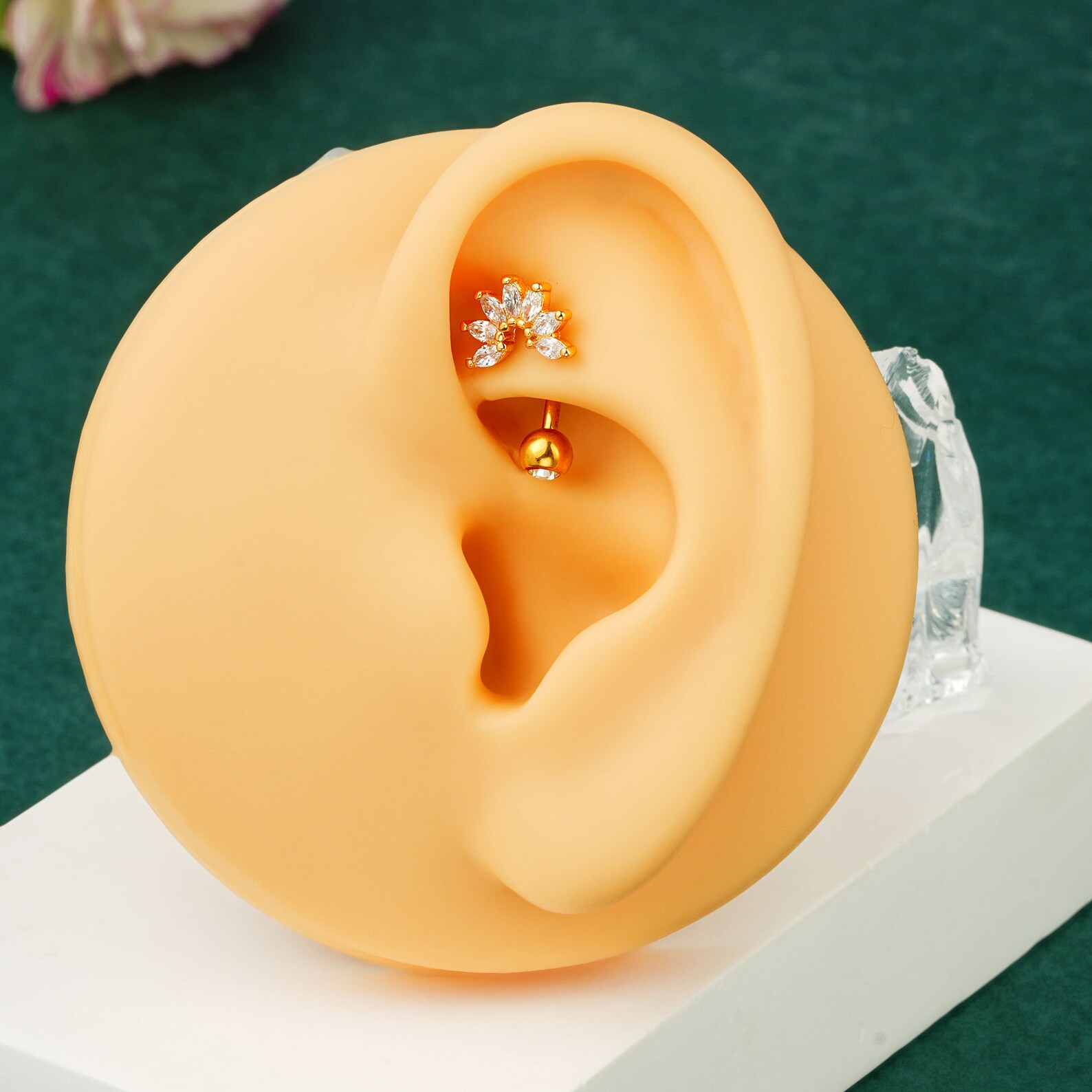 16G Floral Eyebrow Ring/curved Barbell/cartilage Earring/rook Earring ...