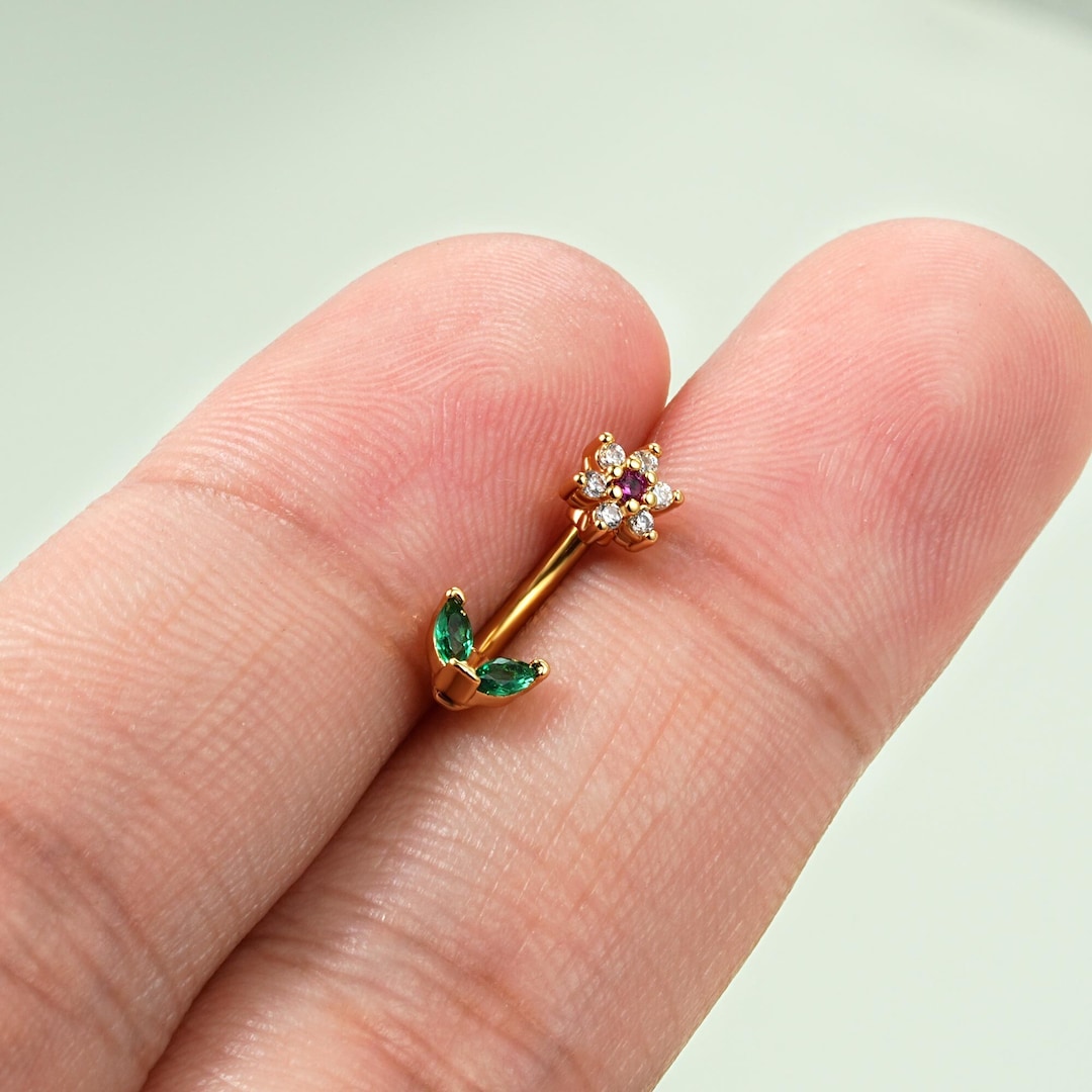 16G Floral Curved Barbell/eyebrow Piercing/cartilage Barbell/rook ...