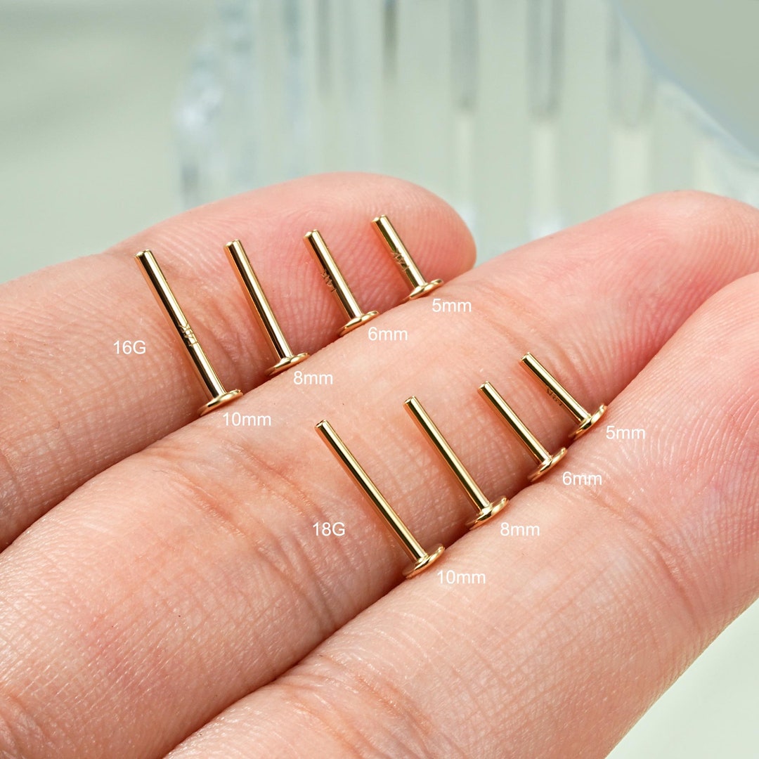 14K Solid Gold 16G/18G THREADLESS Replacement Posts/push Pin Back ...
