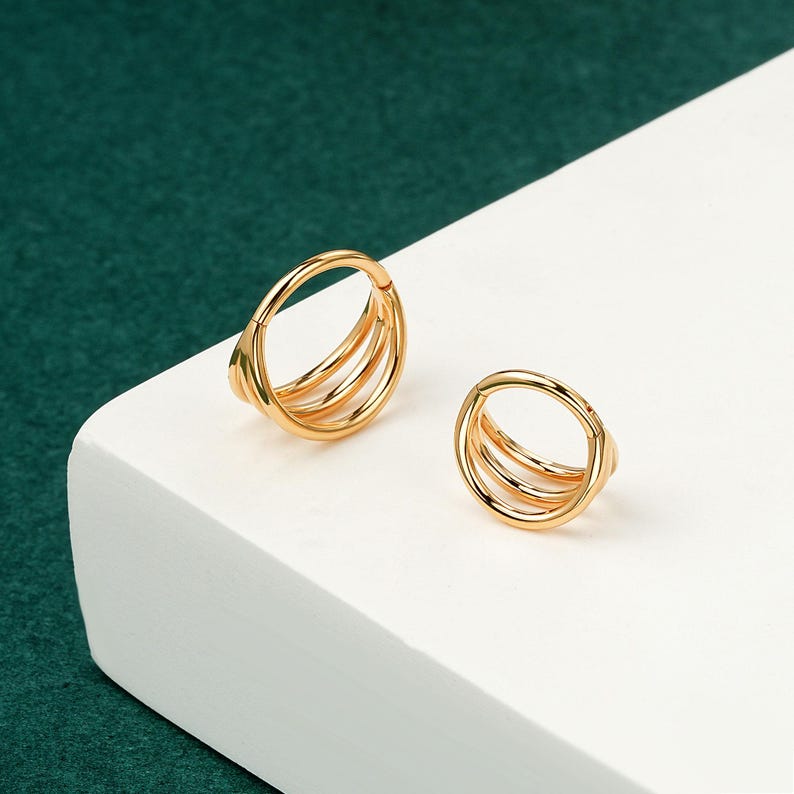 14K Solid Gold Triple Hoop Clicker/helix Hoop/cartilage Hoop/1pcs ...
