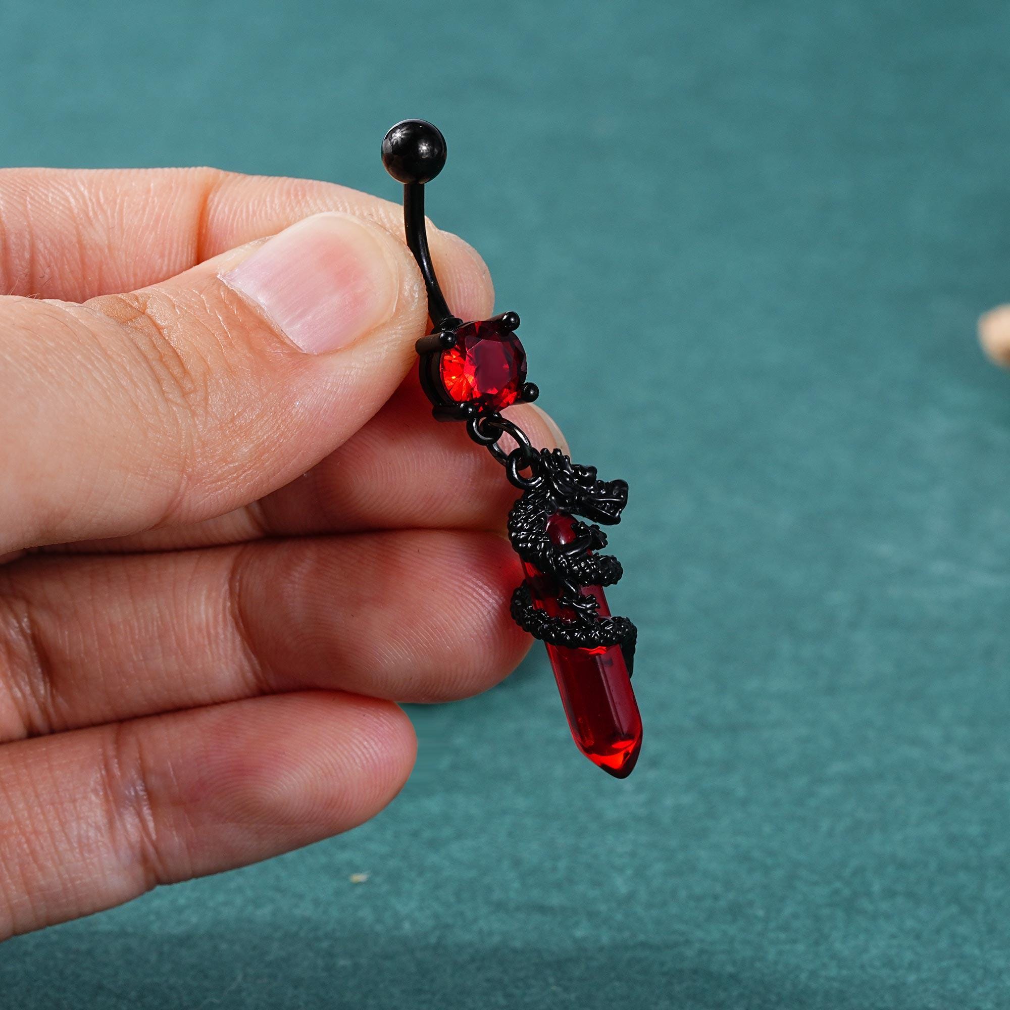 14G Halloween Dangle Ruby Belly Ring/curved Barbell/navel Barbell/belly ...