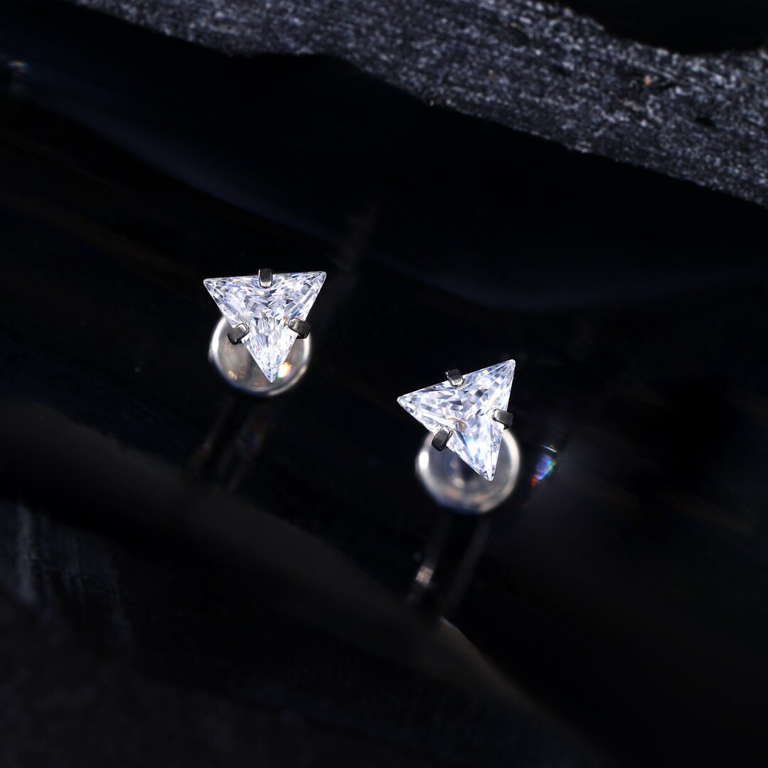 16G Titanium Triangle Helix Studs, Internally Threaded Labret Studs ...