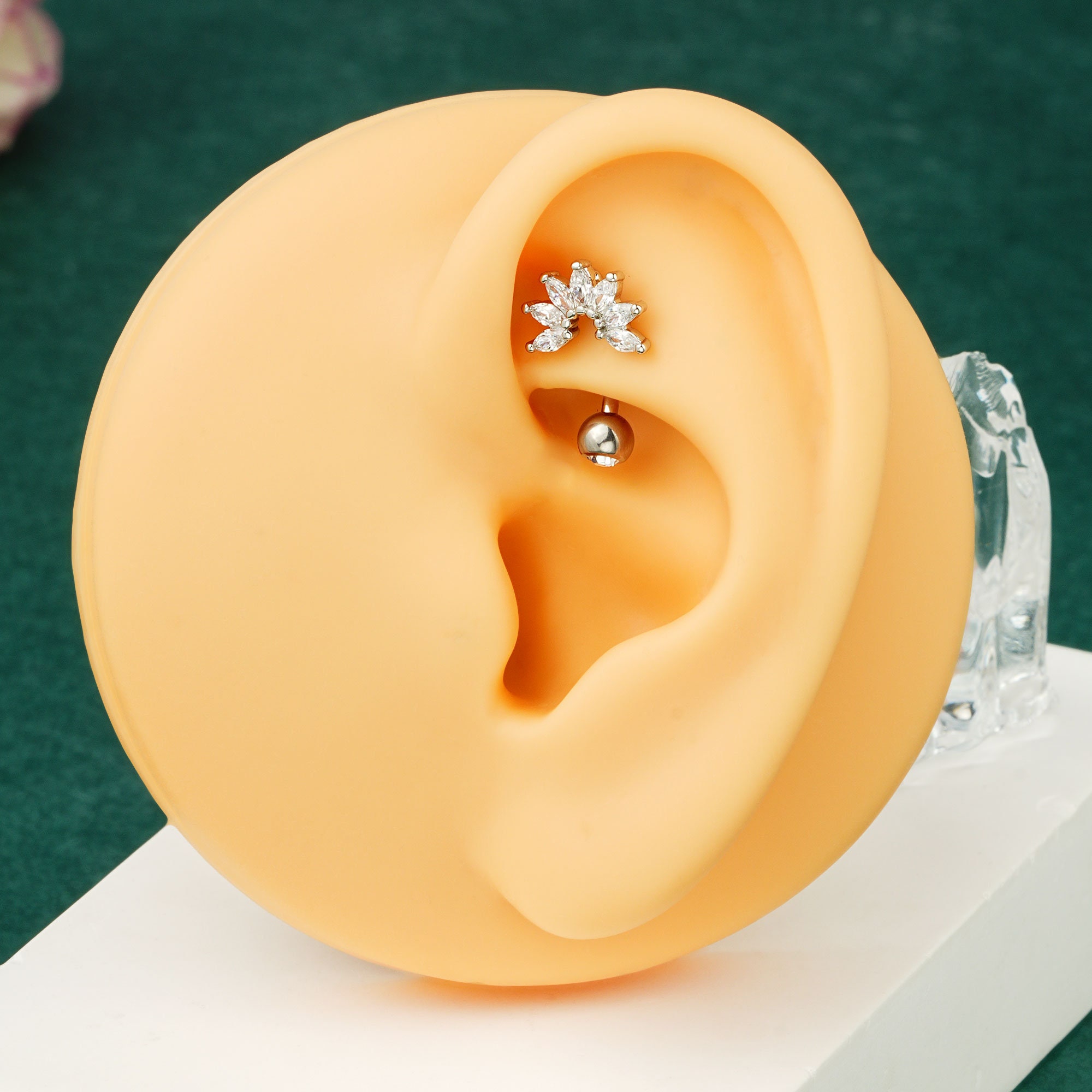 16G Floral Eyebrow Ring/curved Barbell/cartilage Earring/rook Earring ...