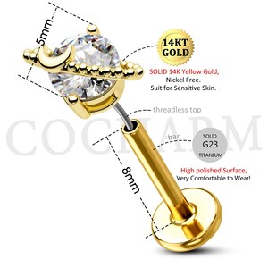 16g Planet Threadless Push-in Labret, 14k Solid Gold Celestial Helix ...