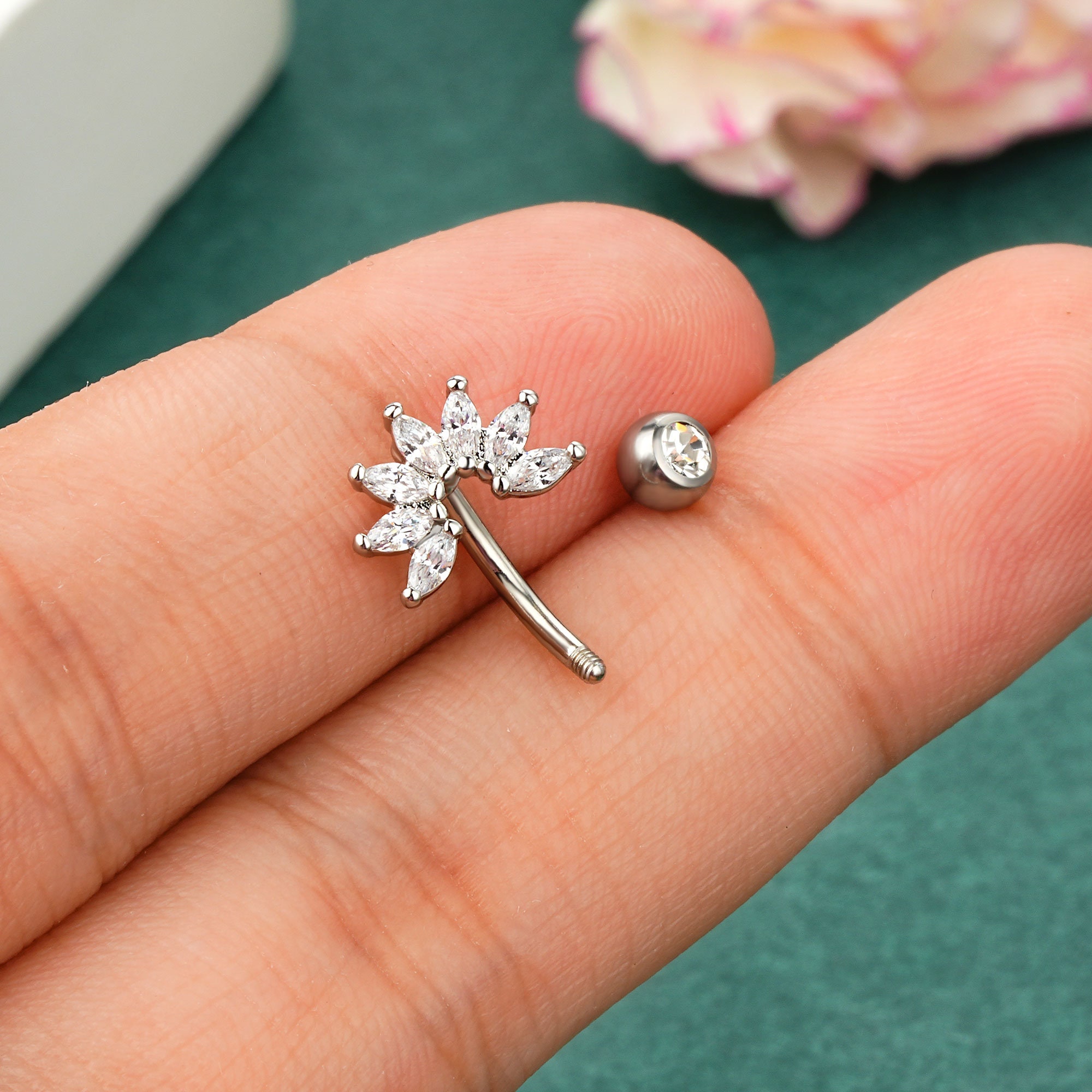 16G Floral Eyebrow Ring/curved Barbell/cartilage Earring/rook Earring ...