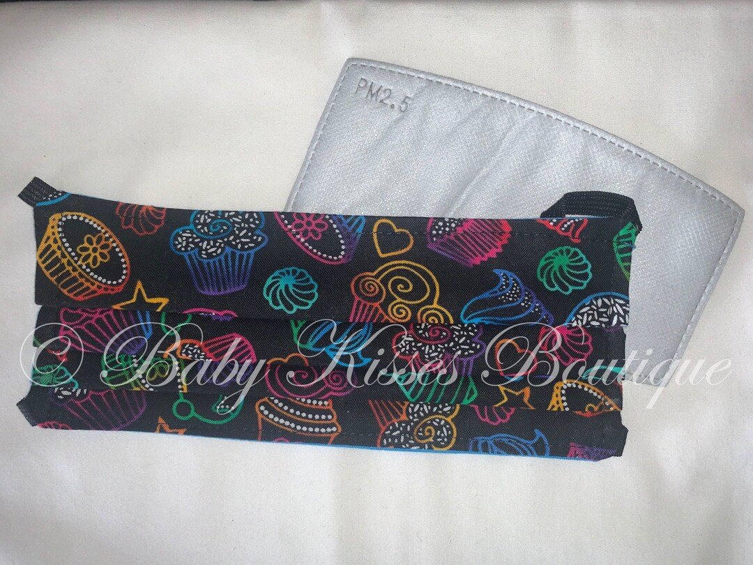 Cupcake Fabric Face Mask, Cupcake Face Mask, Double Layered Reusable ...