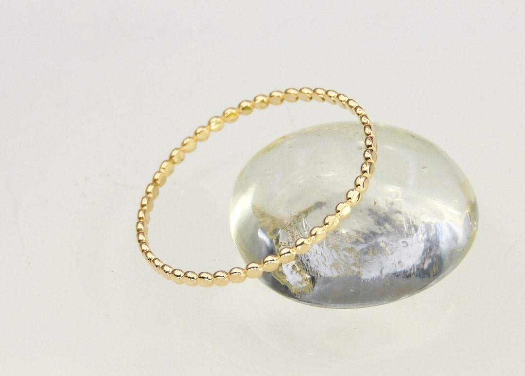 14K Solid Gold Bead Stacking Ring, 1.2mm Wide High Polished Solid 14K ...