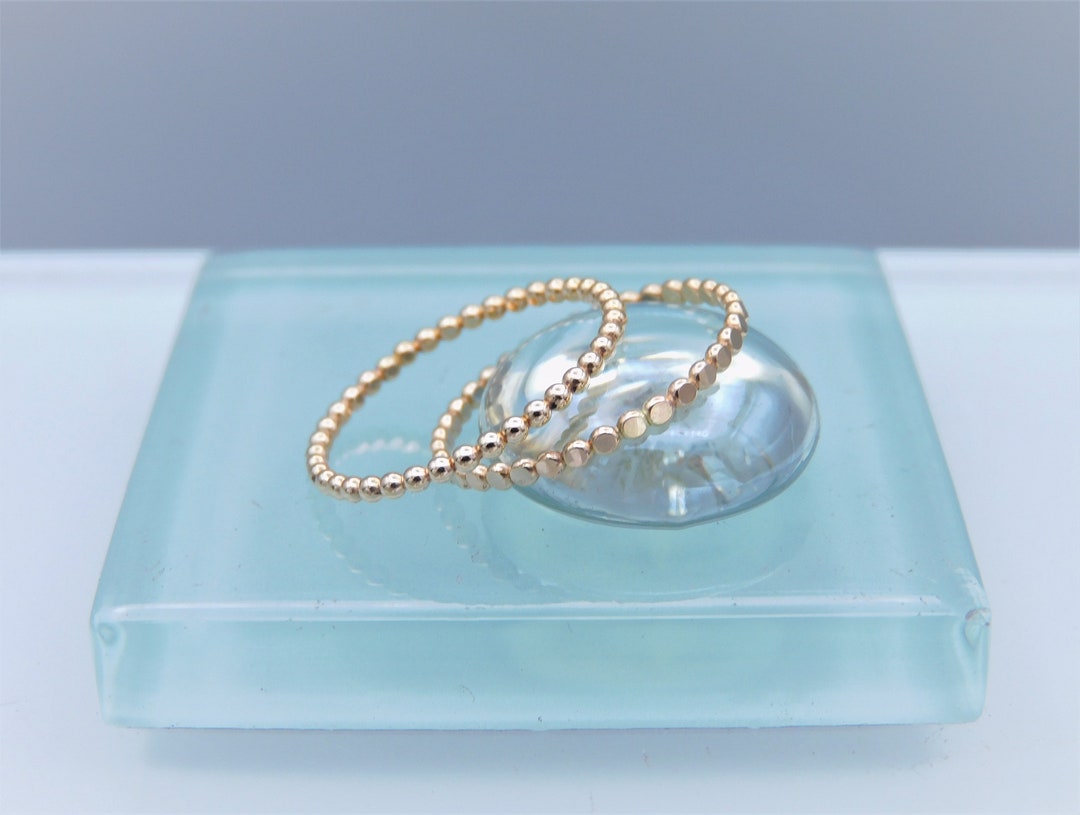 Gold Bead Ring, 1.5mm Wide 14K Gold Filled Hammered Bead Ring or Round ...