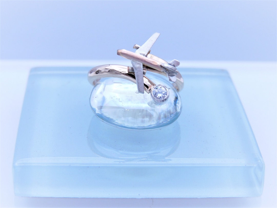 Jet Airplane Ring, Handcrafted Adjustable 14K Gold Filled & Sterling ...