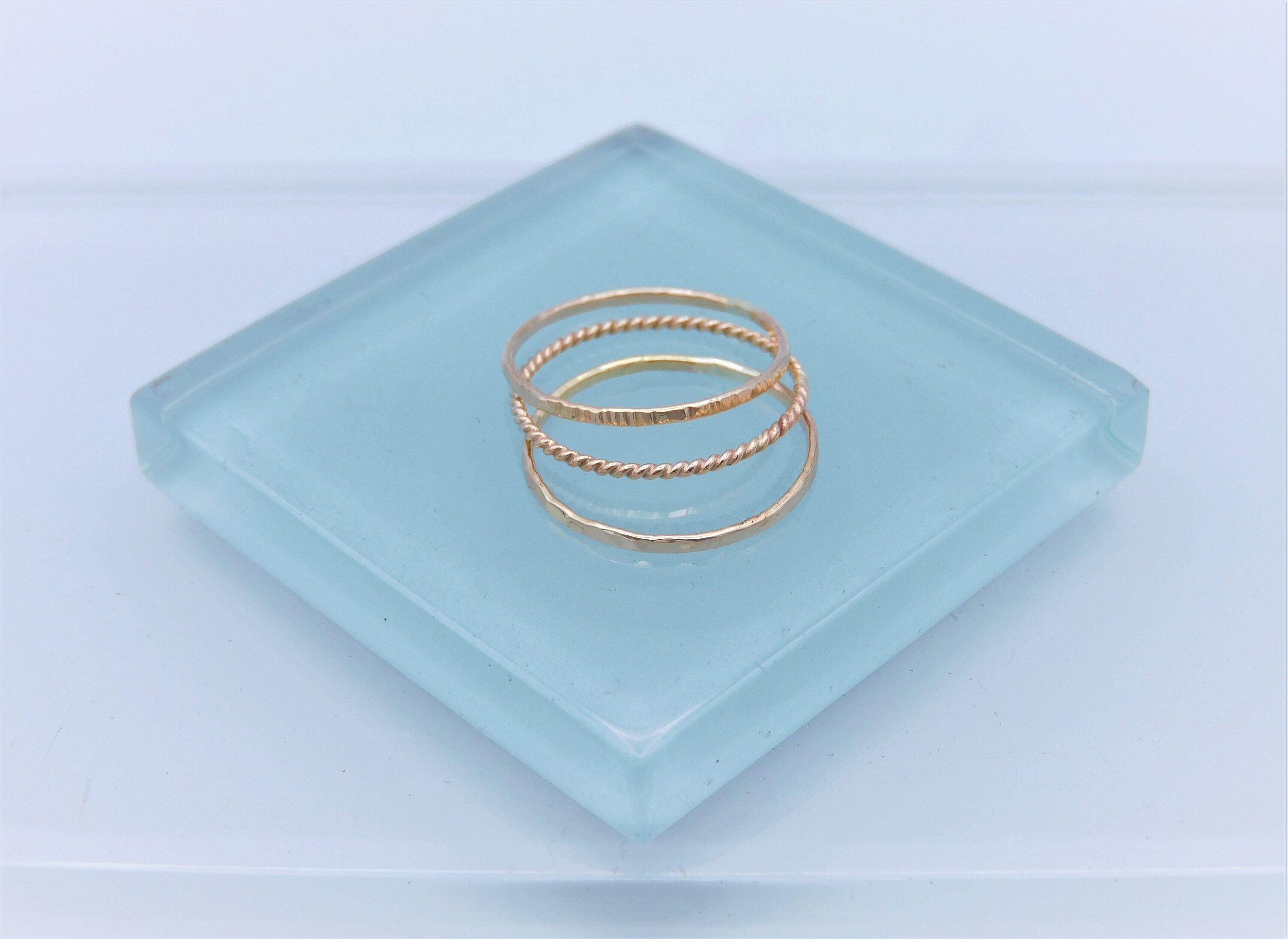 14K Solid Gold Stacking Ring Set Handcrafted 0.81mm Wide - Etsy
