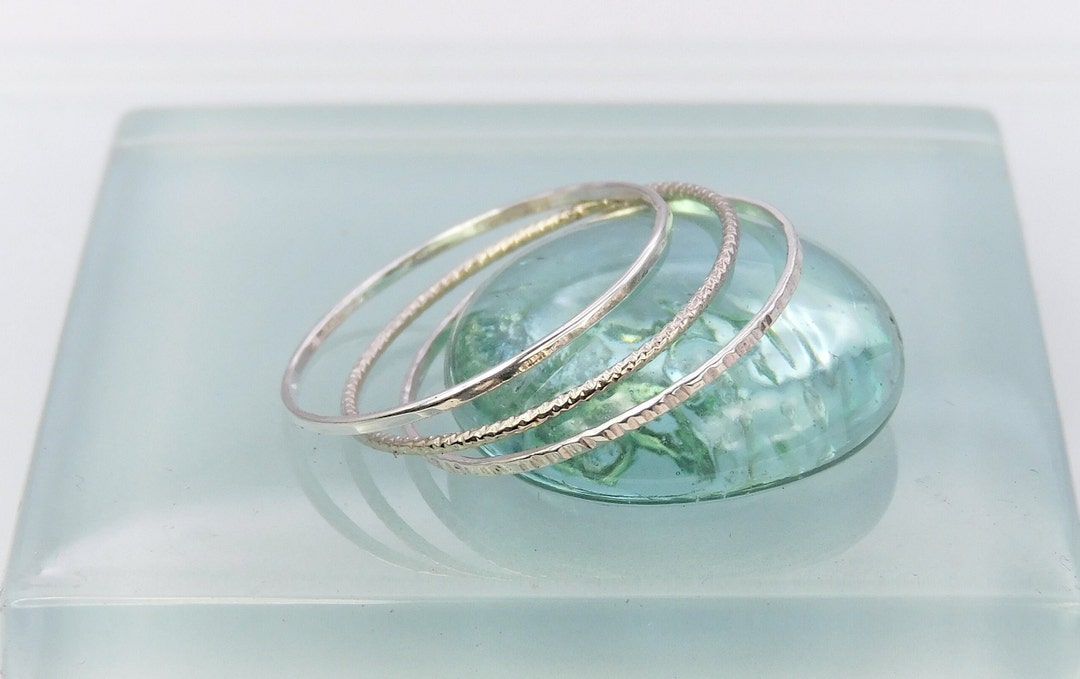 14K Solid White Gold Stacking Ring Set, Handmade 0.81mm Wide 14K White ...