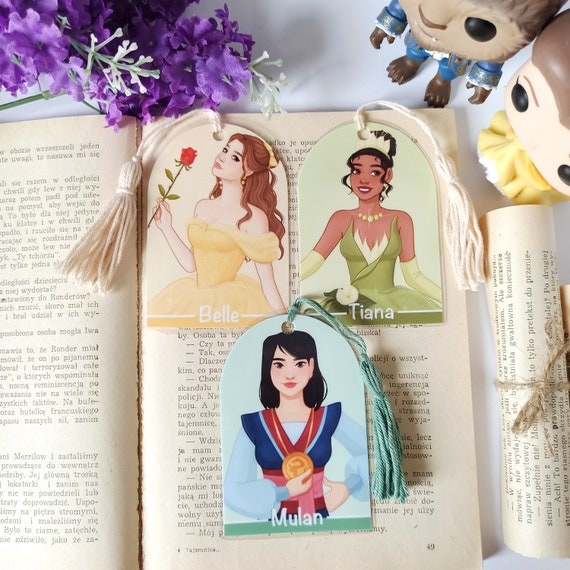 Belle Tiana and Mulan Laminated Paper Bookmark Bookshelf | Etsy