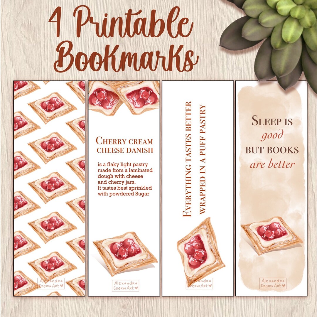 Cherry Desert Bakery Series Printable Bookmarks, Digital Bookmark ...