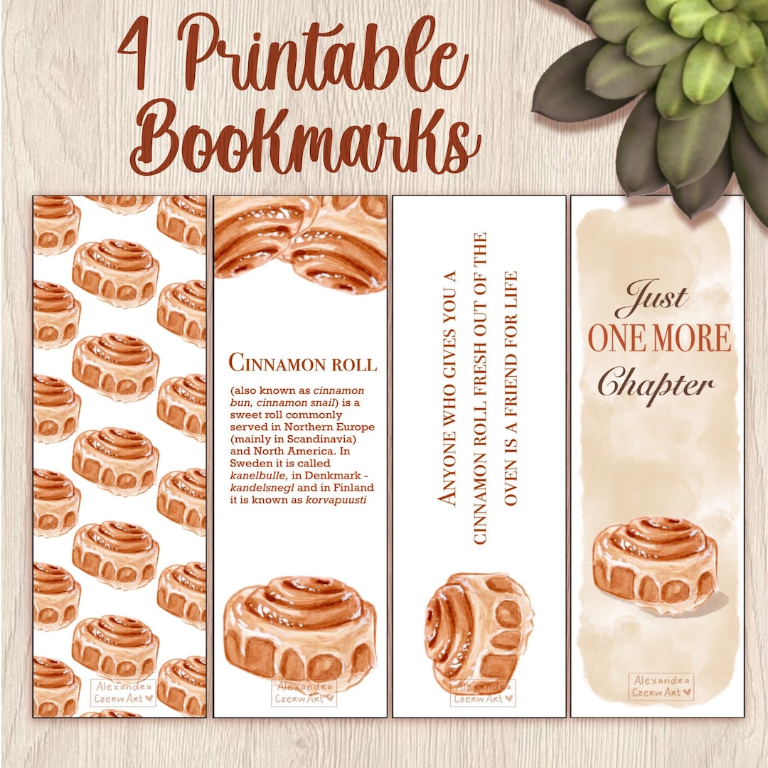 Cinnamon Roll | Bakery Series Printable Bookmarks, Digital Bookmark ...