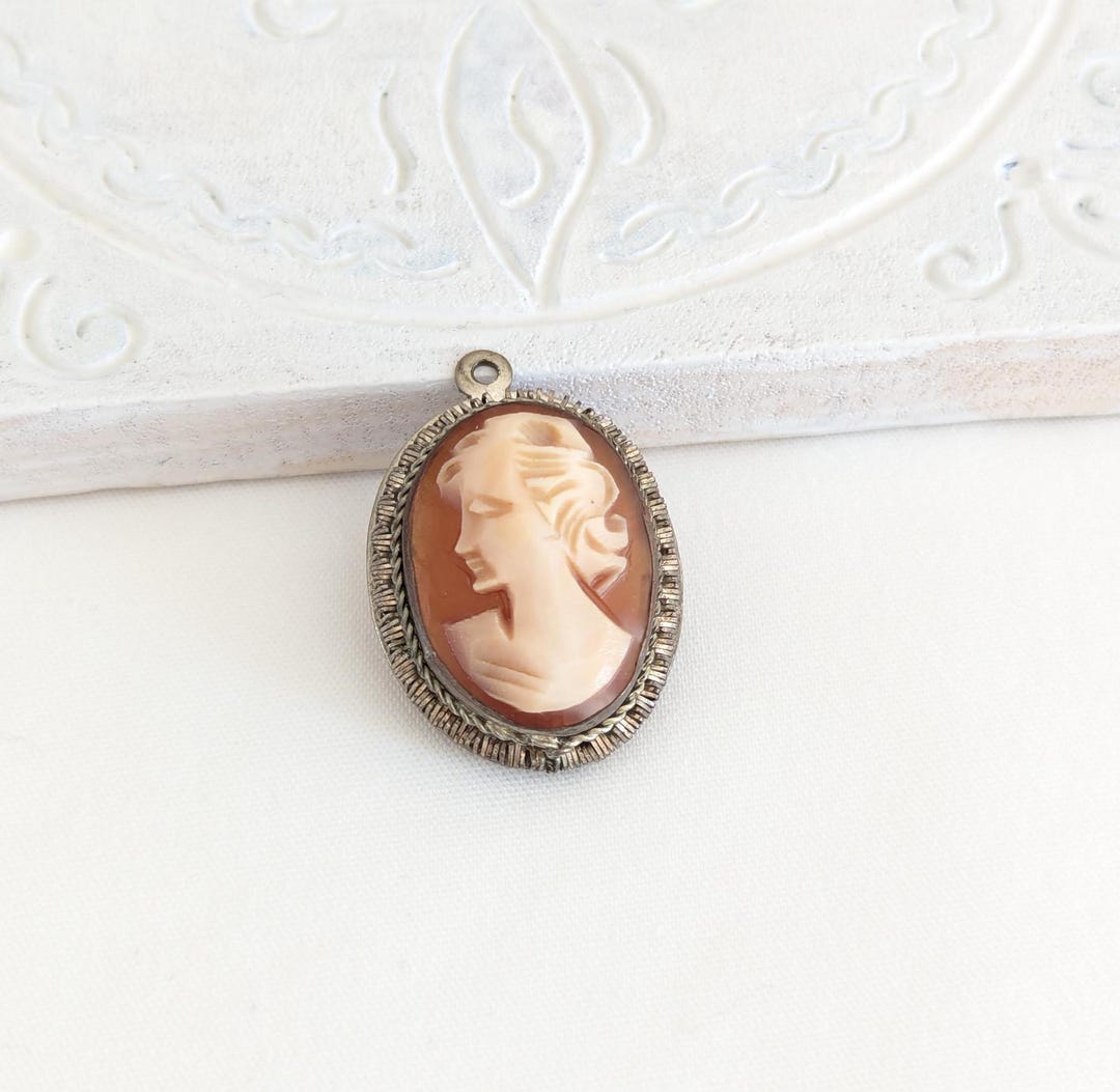 Vintage Silver Cameo Pendant, 1920's Art Deco Continental Carved Shell ...