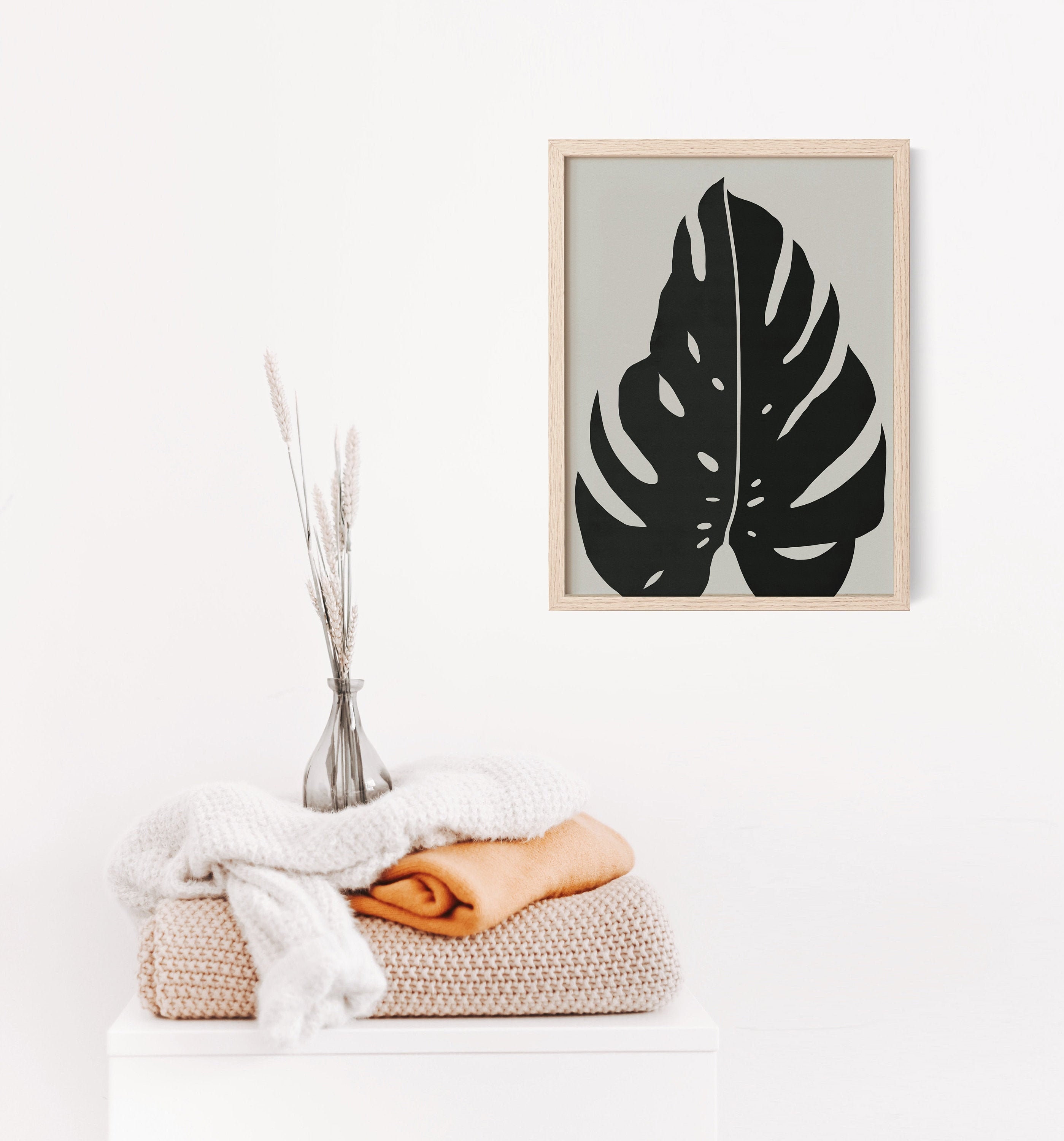 Abstract Monstera Deliciosa Wall Art, Boho Mid Century Modern Minimal ...