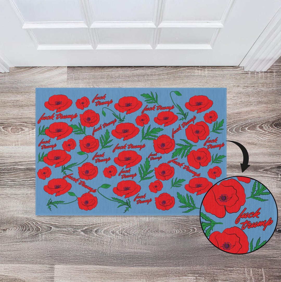 Red Poppies on Blue Slightly Subtle Outdoor Rug Doormat, Subtle F*ck ...