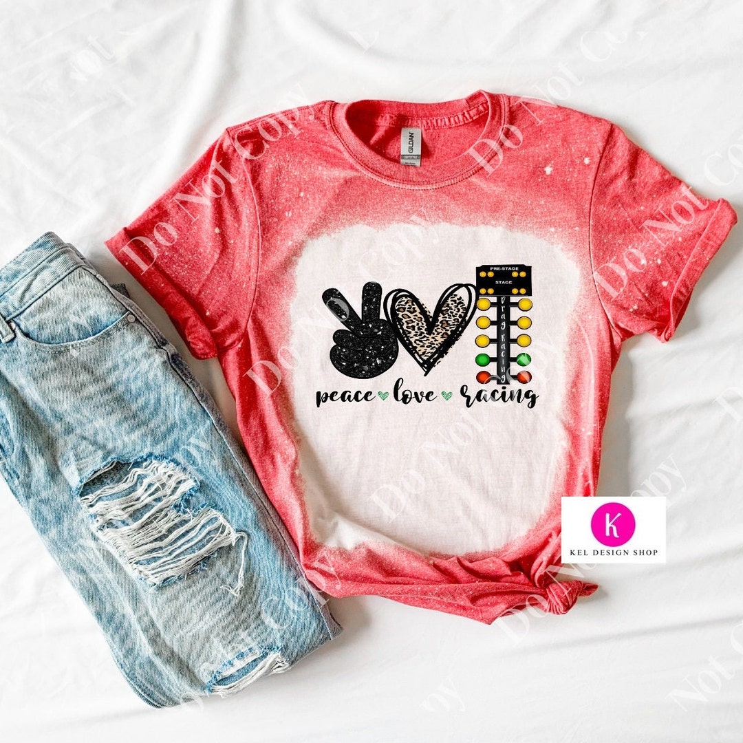Peace Love Drag Racing Heather Unisex Bleached T-shirt, Drag Racing ...