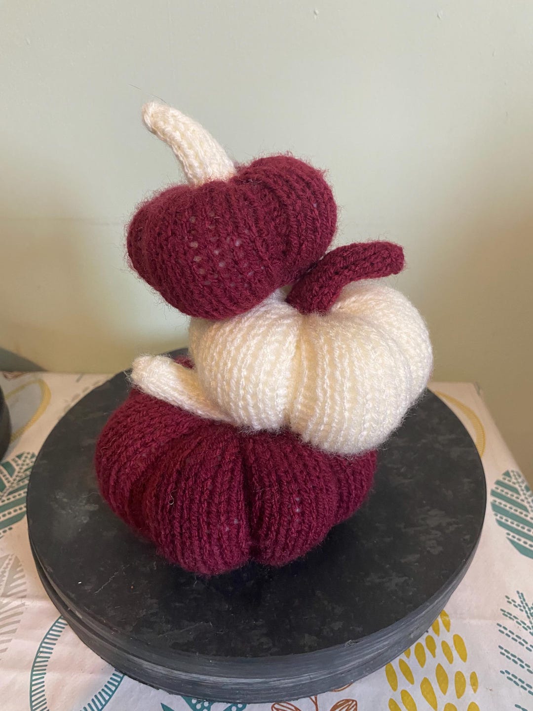 Handknitted Burgundy and White Stack of 3 Fixed Pumpkins - Etsy