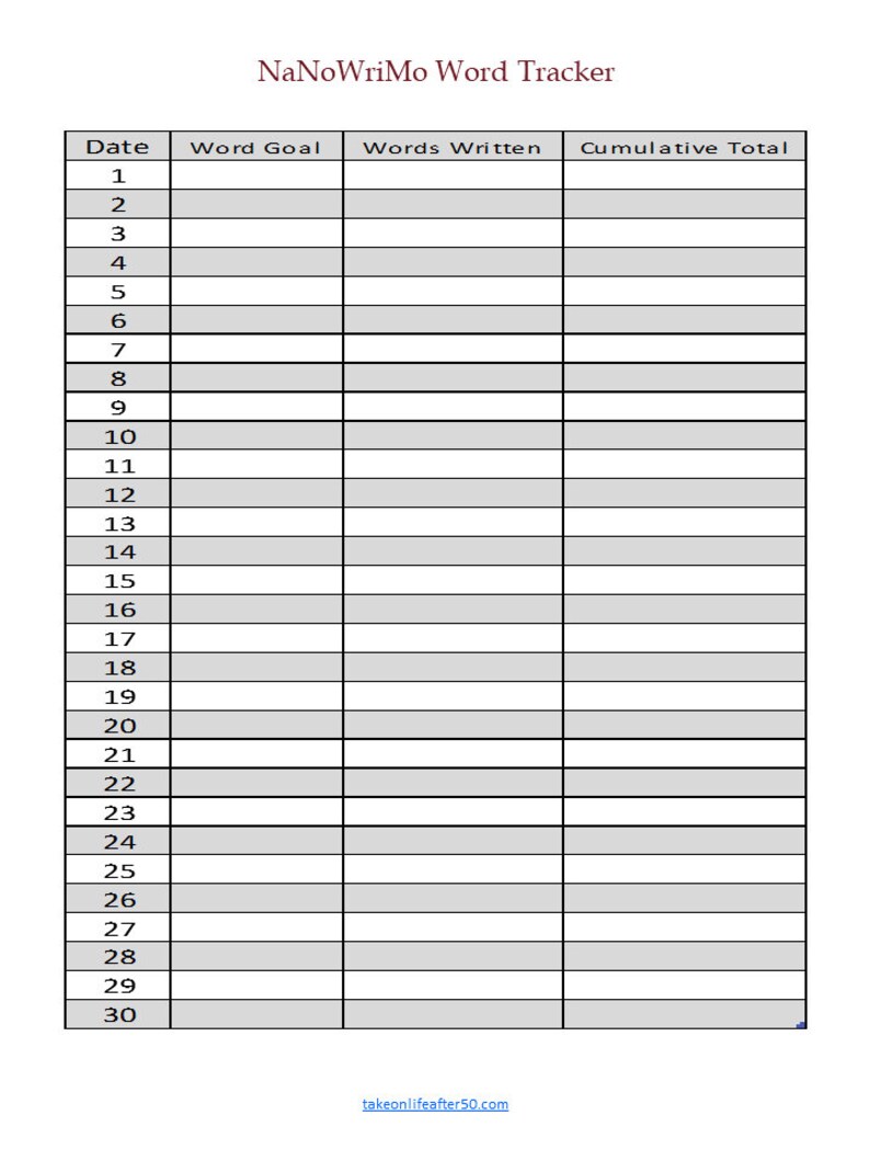 Word Tracker | Nanowrimo Tracker | Printable Word Tracker | Monthly ...