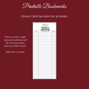 Printable Bookshelf Bookmark Library Card Bookmark Reading Tracker ...