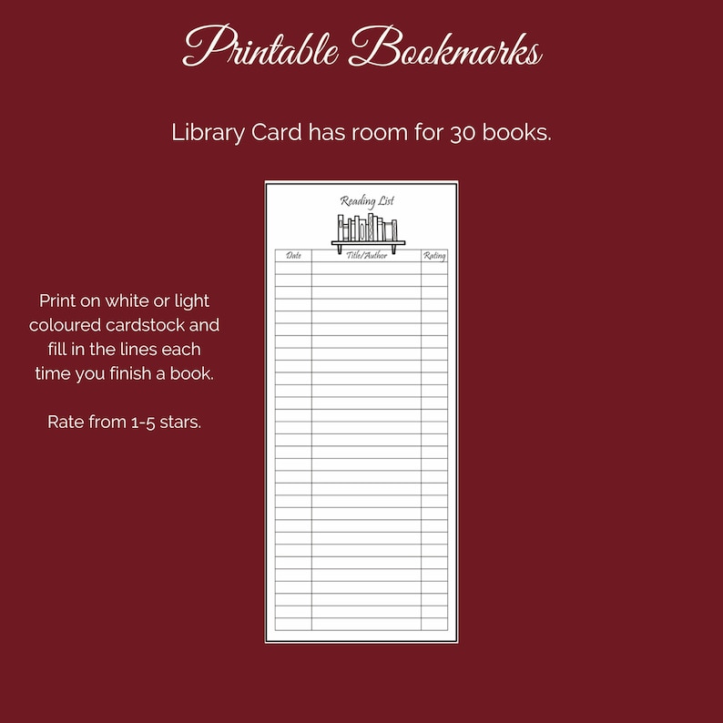 Printable Bookshelf Bookmark | Library Card Bookmark | Reading Tracker ...